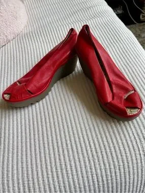 Fly London | Shoes | Fly London Red Leather Peeptoe Flats | Poshmark